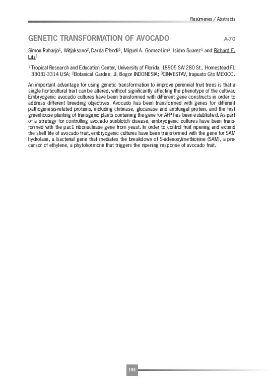 (PDF) Genetic Transformation of Avocado