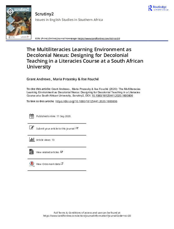 (PDF) The Multiliteracies Learning Environment as Decolonial Nexus ...