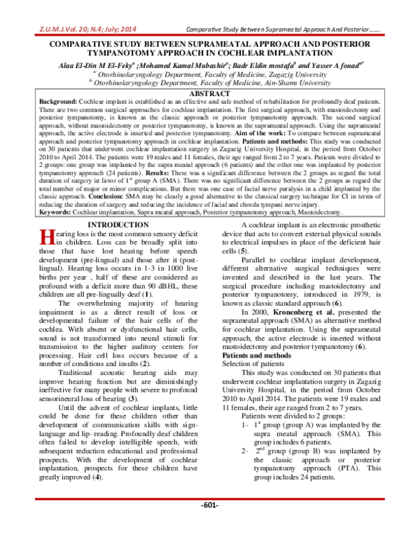 (PDF) Comparative Study Between Suprameatal Approach and Posterior ...
