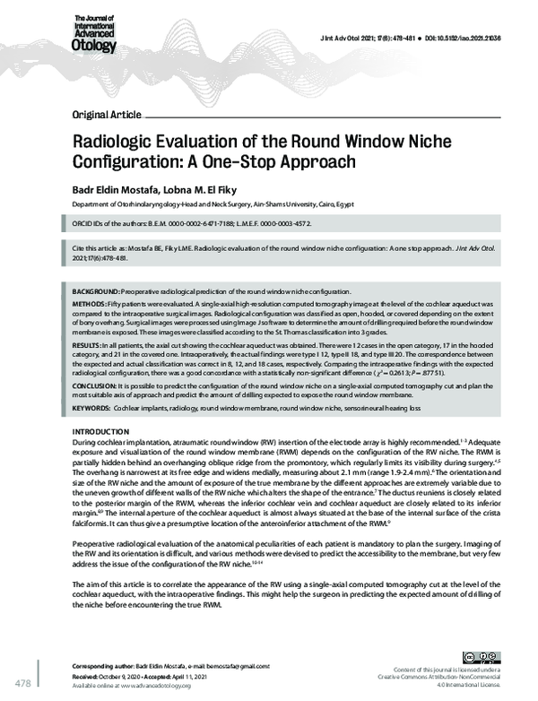 (PDF) Radiologic Evaluation of the Round Window Niche Configuration: A ...