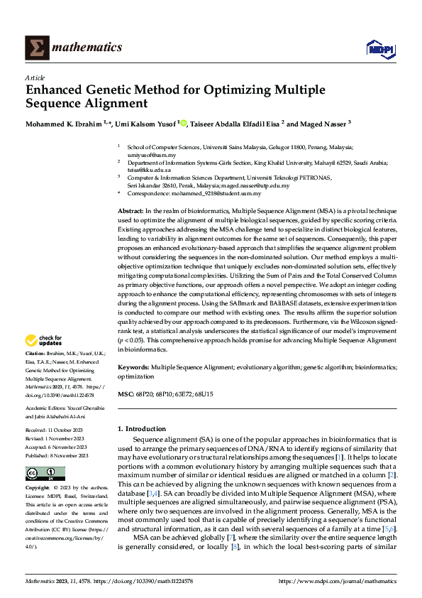 (PDF) Enhanced Genetic Method for Optimizing Multiple Sequence Alignment