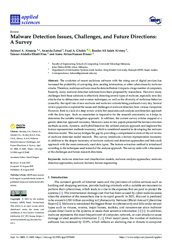 (PDF) Malware Detection Issues, Challenges, and Future Directions: A Survey