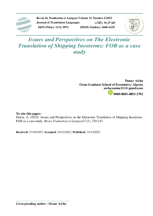 (PDF) Issues and Perspectives on The Electronic Translation of Shipping Incoterms: FOB as a case ...