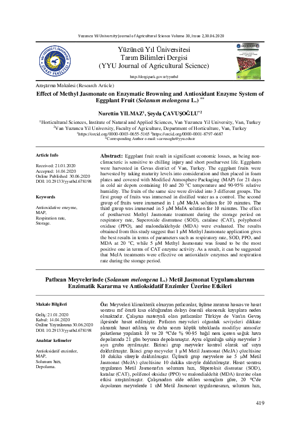 (PDF) Effect of Methyl Jasmonate on Enzymatic Browning and Antioxidant Enzyme System of Eggplant ...