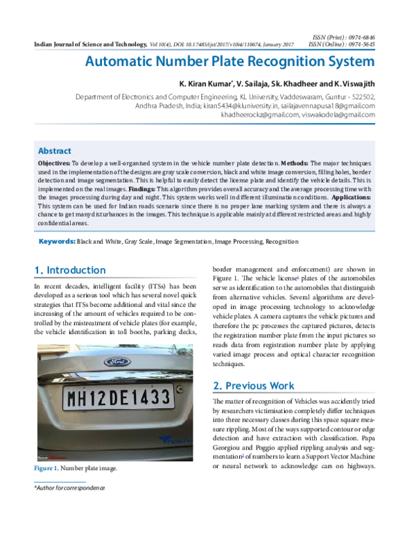 Pdf Automatic Number Plate Recognition System