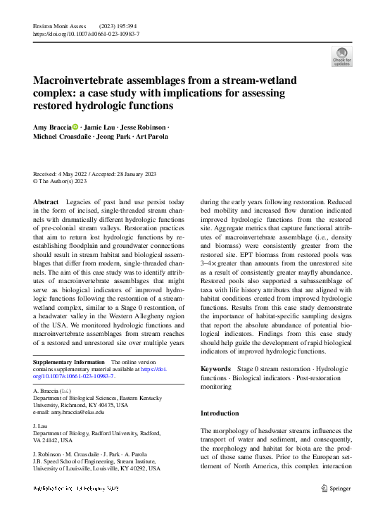 (PDF) Macroinvertebrate assemblages from a stream-wetland complex: a ...