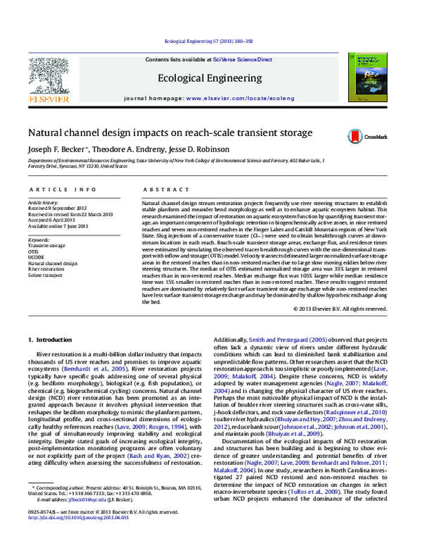 (PDF) Natural channel design impacts on reach-scale transient storage