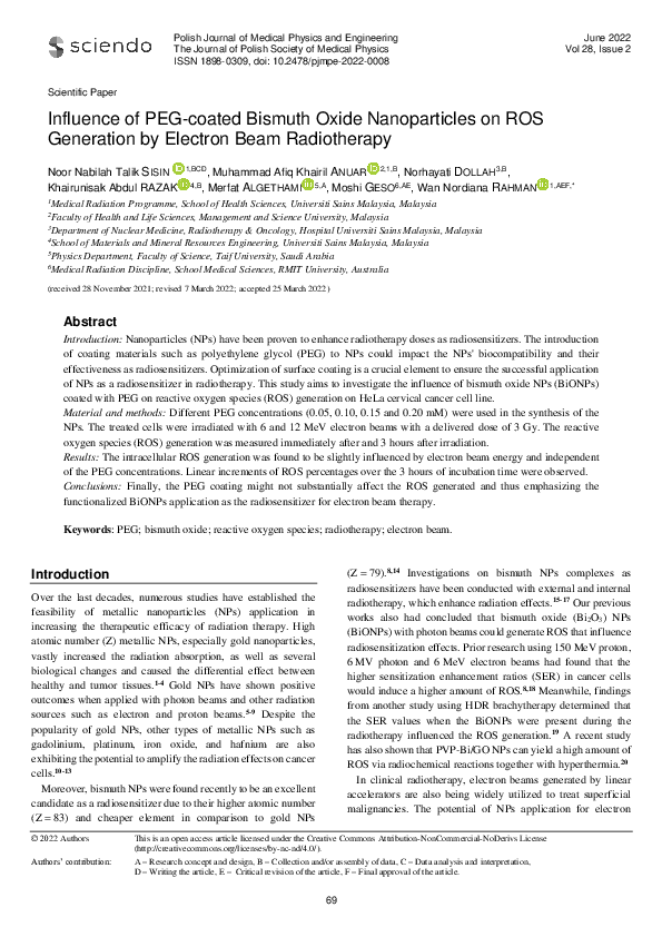 (PDF) Influence of PEG-coated Bismuth Oxide Nanoparticles on ROS ...