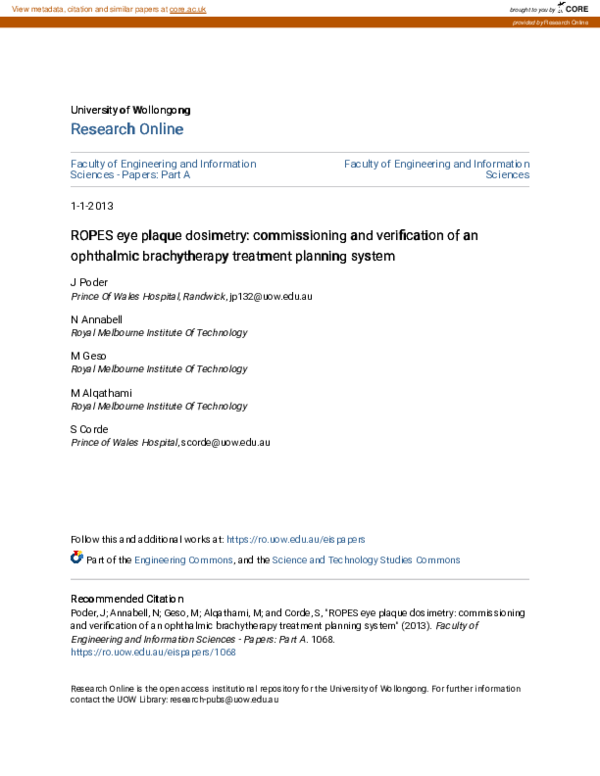 (PDF) ROPES eye plaque dosimetry: commissioning and verification of an ...