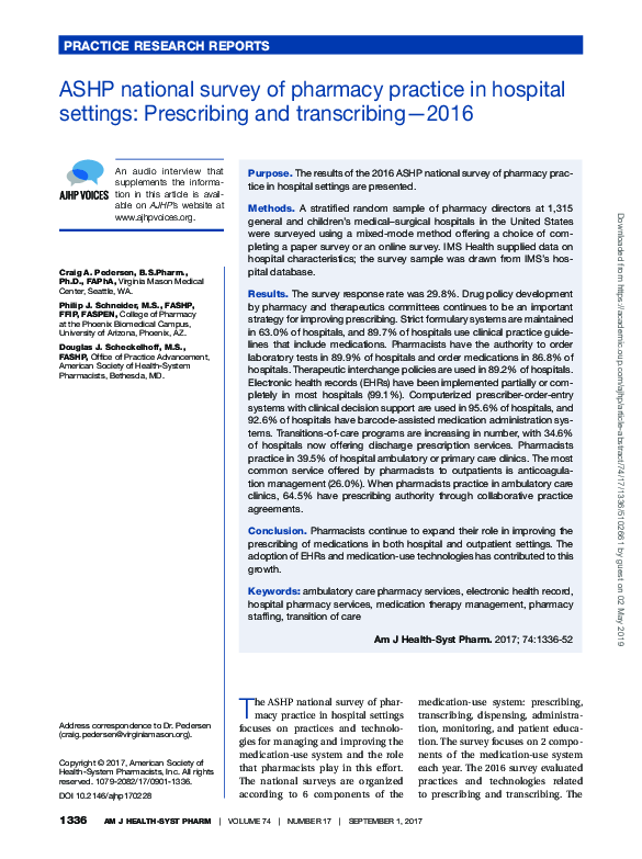 (PDF) ASHP national survey of pharmacy practice in hospital settings ...