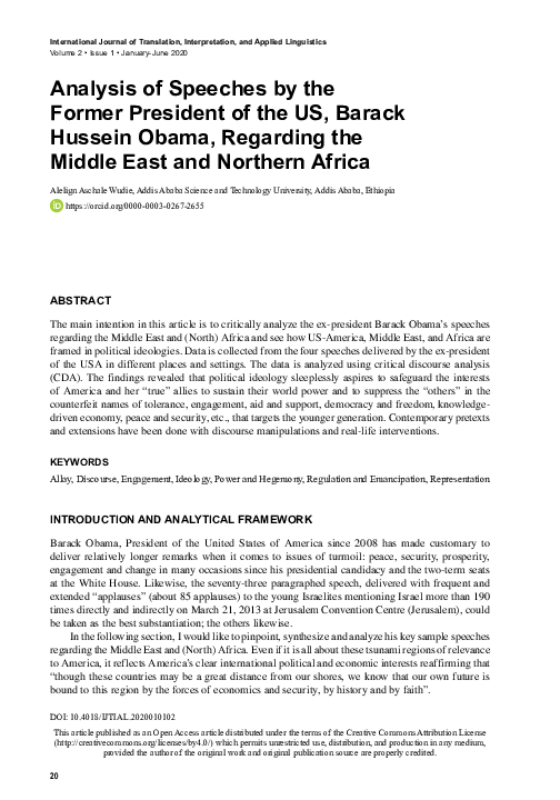 (PDF) Analysis of Speeches by the Former President of the US, Barack ...