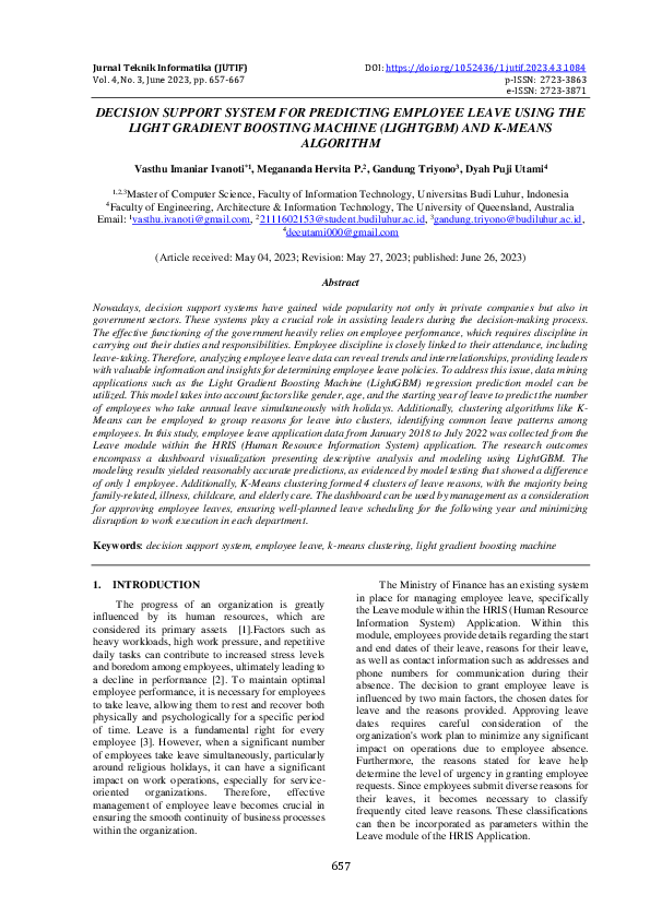 (PDF) Decision Support System for Predicting Employee Leave Using the ...