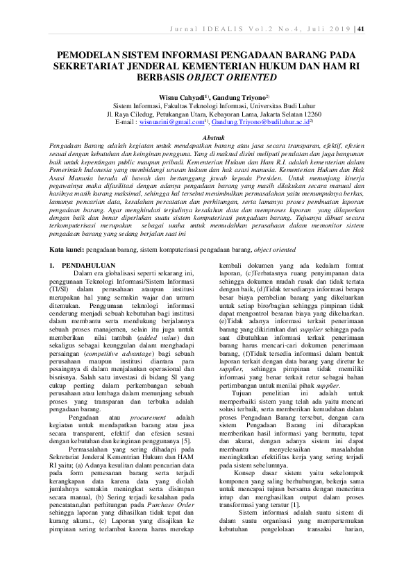 (PDF) Pemodelan Sistem Informasi Pengadaan Barang Pada Sekretariat Jenderal Kementerian Hukum ...
