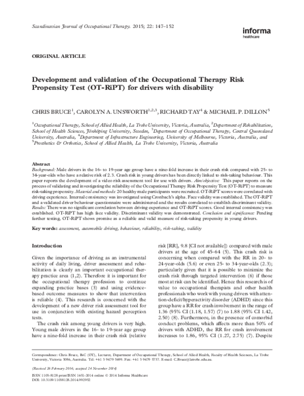 (PDF) Development and validation of the Occupational Therapy Risk ...