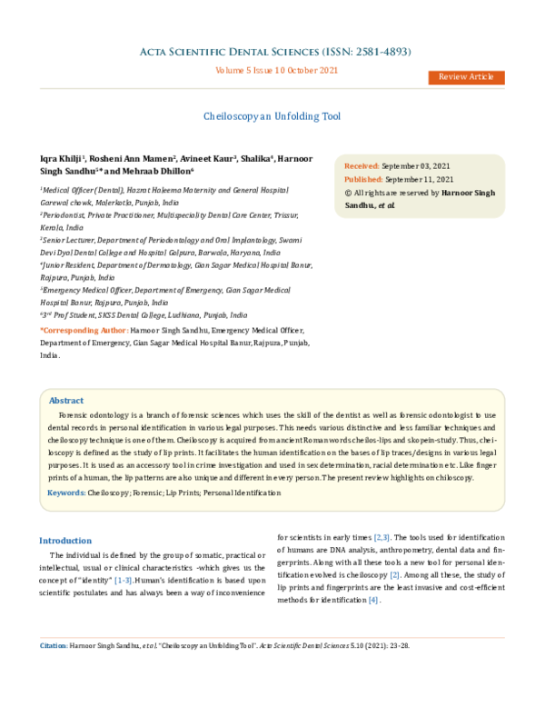 (PDF) Cheiloscopy an Unfolding Tool
