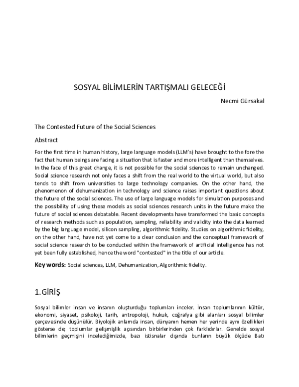 (DOC) SOSYAL BİLİMLERİN TARTIŞMALI GELECEĞİ