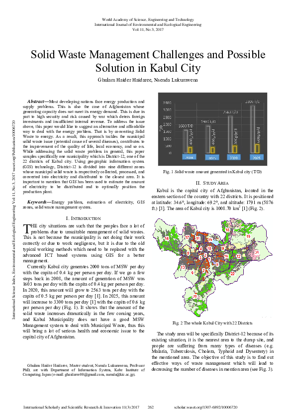 (PDF) Solid Waste Management Challenges and Possible Solution in Kabul City