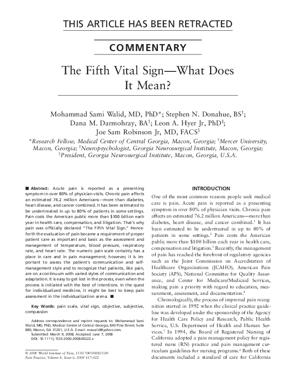 (PDF) The Fifth Vital Sign-What Does It Mean?