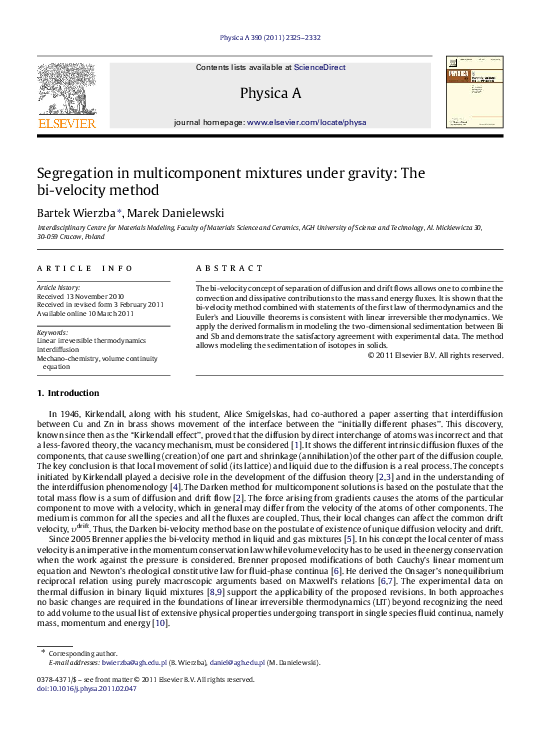(PDF) Segregation in multicomponent mixtures under gravity: The bi-velocity method
