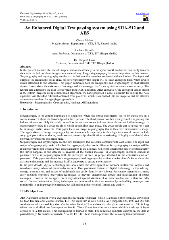 (PDF) An Enhanced Digital Text passing system using SHA-512 and AES