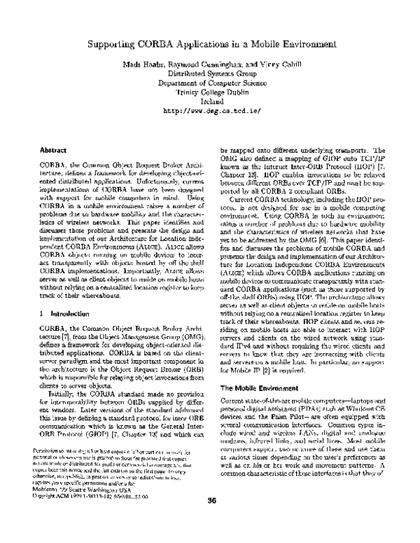 (PDF) Supporting CORBA applications in a mobile environment