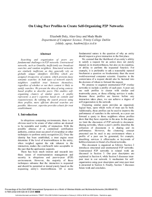 (PDF) On Using Peer Profiles to Create Self-Organizing P2P Networks