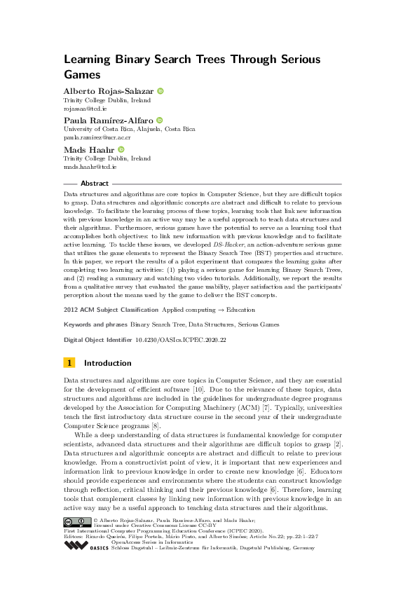 (PDF) Learning Binary Search Trees through Serious Games