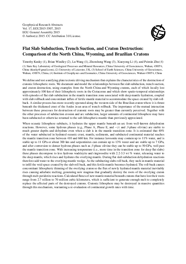 (PDF) Flat slab subduction, trench suction, and craton destruction ...