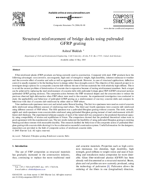 (PDF) Structural reinforcement of bridge decks using pultruded GFRP grating