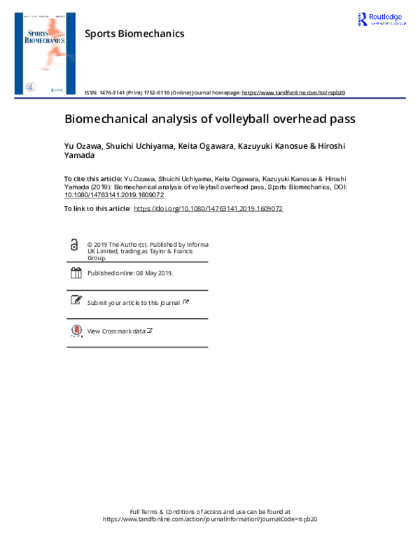 (PDF) Biomechanical analysis of volleyball overhead pass (PDF) Biomechanical analysis of volleyball overhead pass