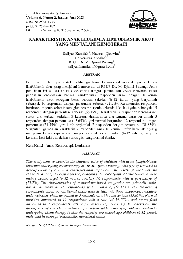 (PDF) Karakteristik Anak Leukemia Limfoblastik Akut yang Menjalani ...