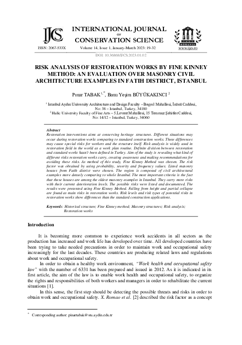 (PDF) Risk Analysis of Restoration Works by Fine Kinney Method: An ...