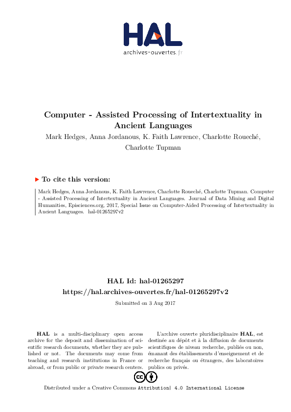 (PDF) Computer - Assisted Processing of Intertextuality in Ancient ...