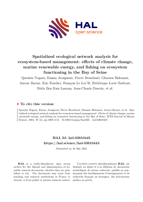 (PDF) Spatialized ecological network analysis for ecosystem-based ...