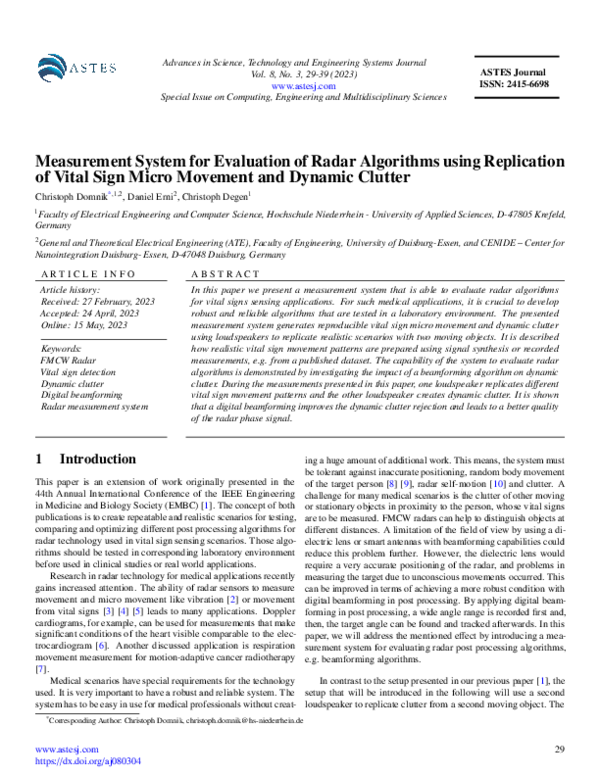 (PDF) Measurement System for Evaluation of Radar Algorithms using Replication of Vital Sign ...