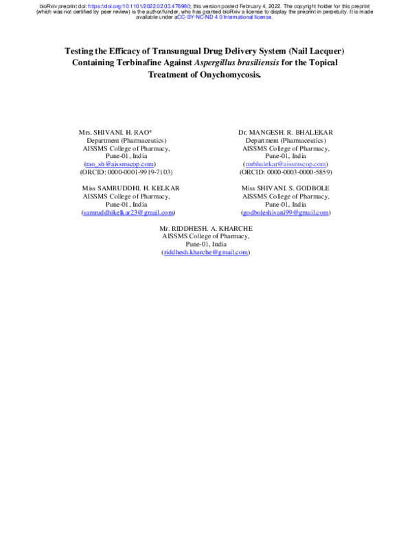 (PDF) Testing the Efficacy of Transungual Drug Delivery System (Nail ...