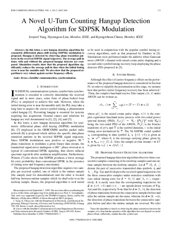 (PDF) A novel U-turn counting hangup detection algorithm for SDPSK modulation