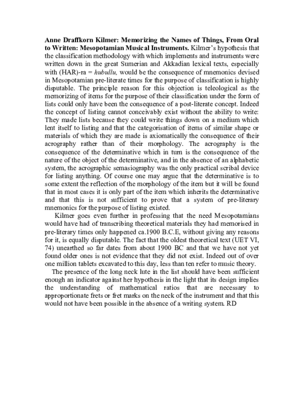 (DOC) Richard Dumbrill's review of: Anne Draffkorn Kilmer: Memorizing ...