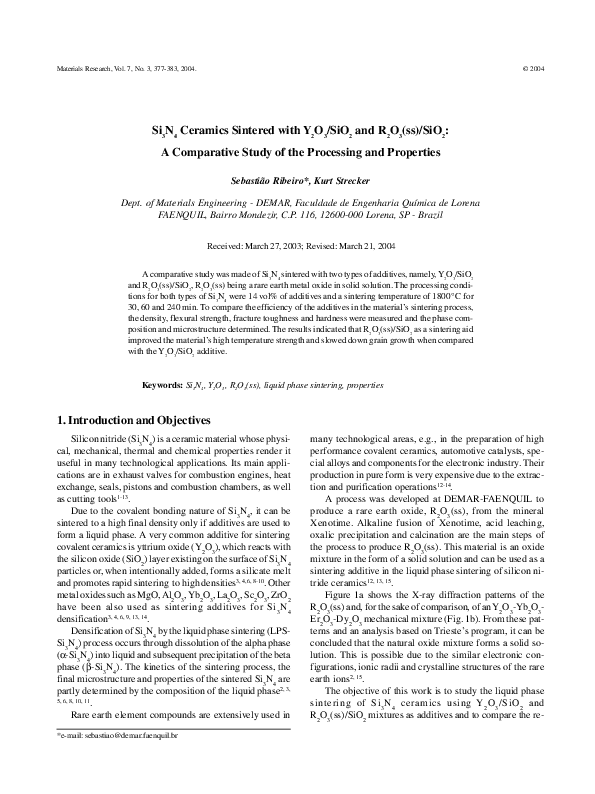 (PDF) Si3N4 ceramics sintered with Y2O3/SiO2 and R2O3(ss)/SiO2: a comparative study of the ...