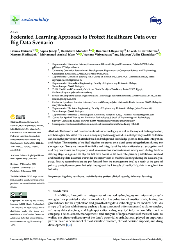 (PDF) Federated Learning Approach to Protect Healthcare Data over Big Data Scenario