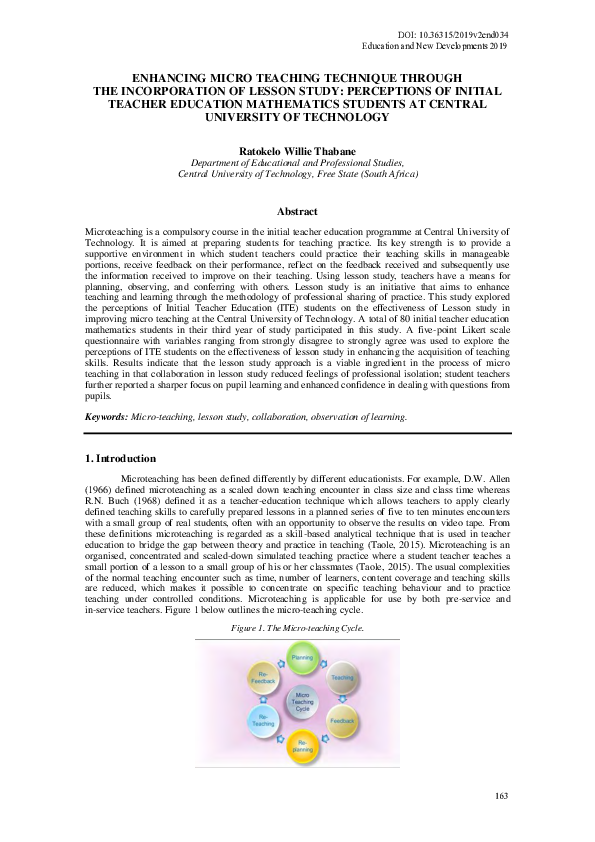(PDF) Enhancing Micro Teaching Technique Through the Incorporation of Lesson Study: Perceptions ...