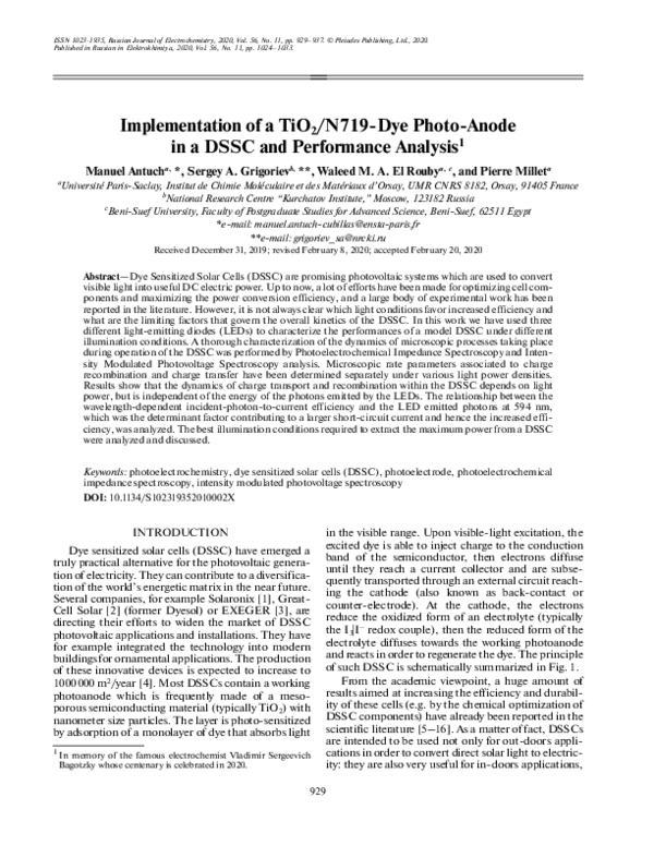 (PDF) Implementation of a TiO2/N719-Dye Photo-Anode in a DSSC and ...