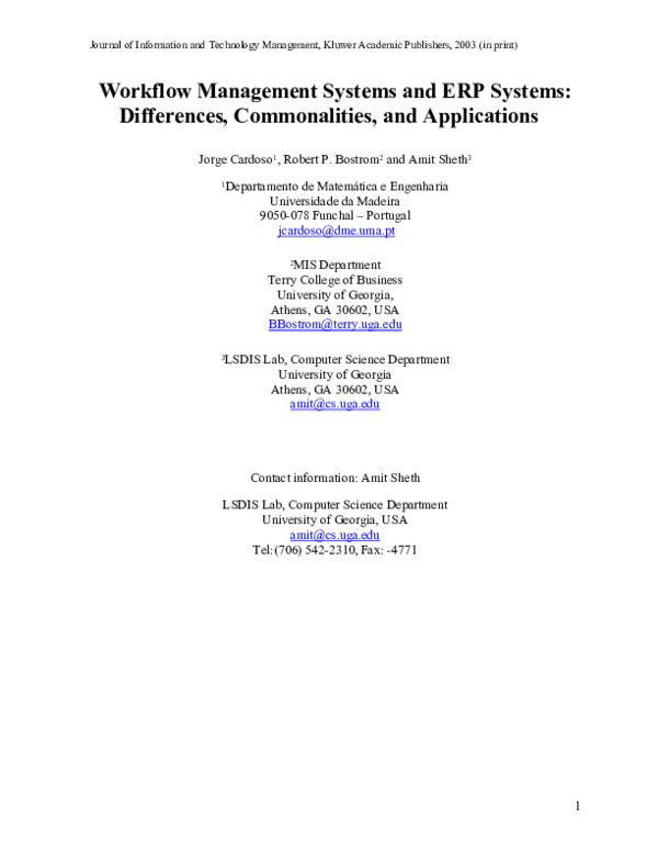 (PDF) Workflow Management Systems and ERP Systems: Differences ... (PDF) Workflow Management Systems and ERP Systems: Differences ...