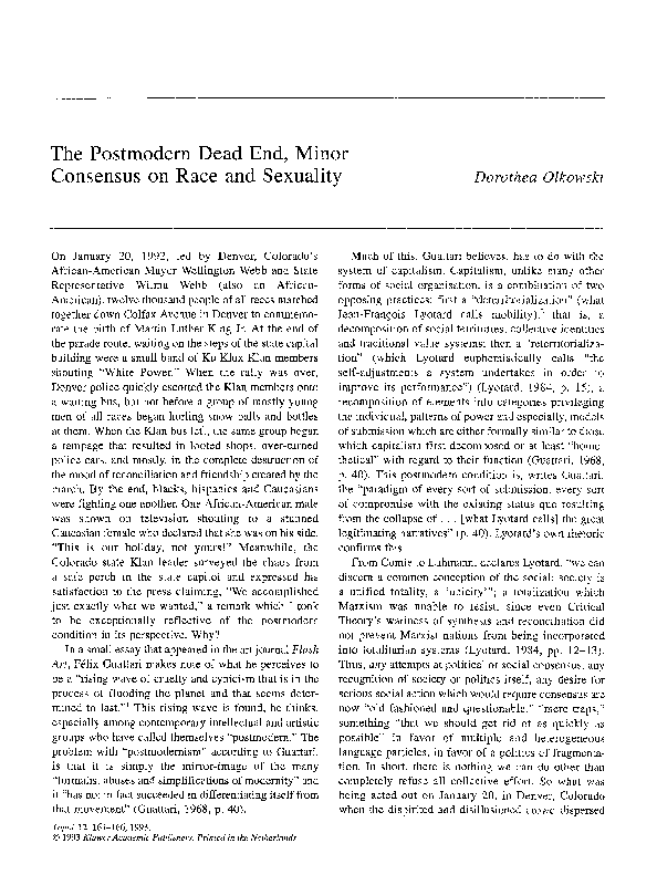 (PDF) The postmodern dead end, minor consensus on race and sexuality