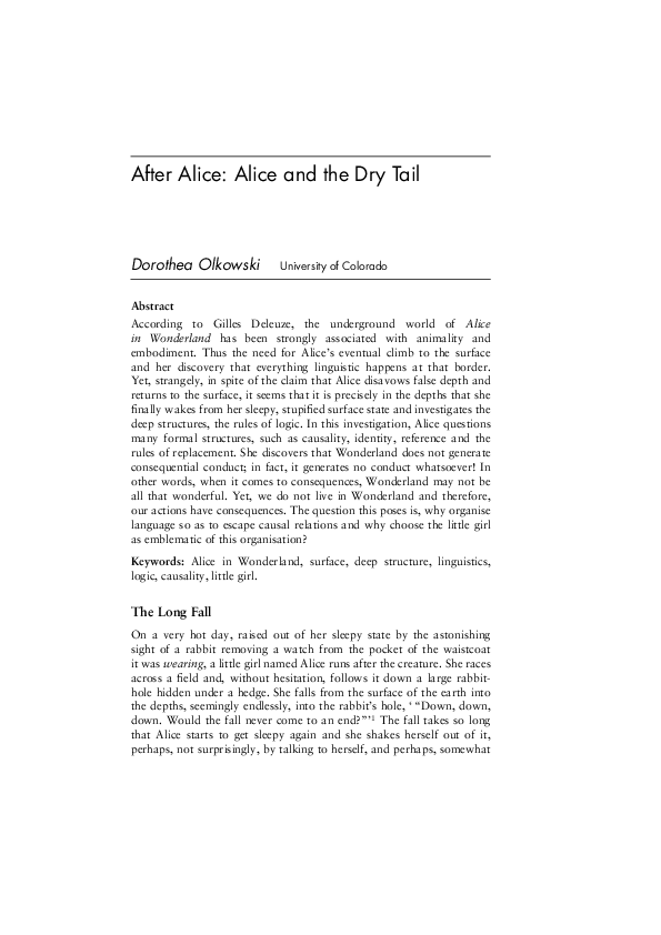 (PDF) After Alice: Alice and the Dry Tail