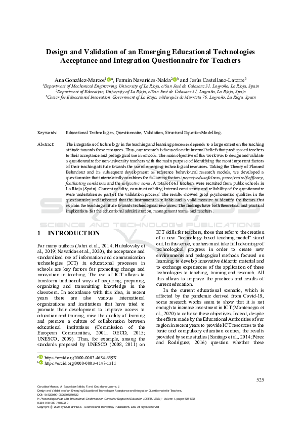 (PDF) Design and Validation of an Emerging Educational Technologies ...