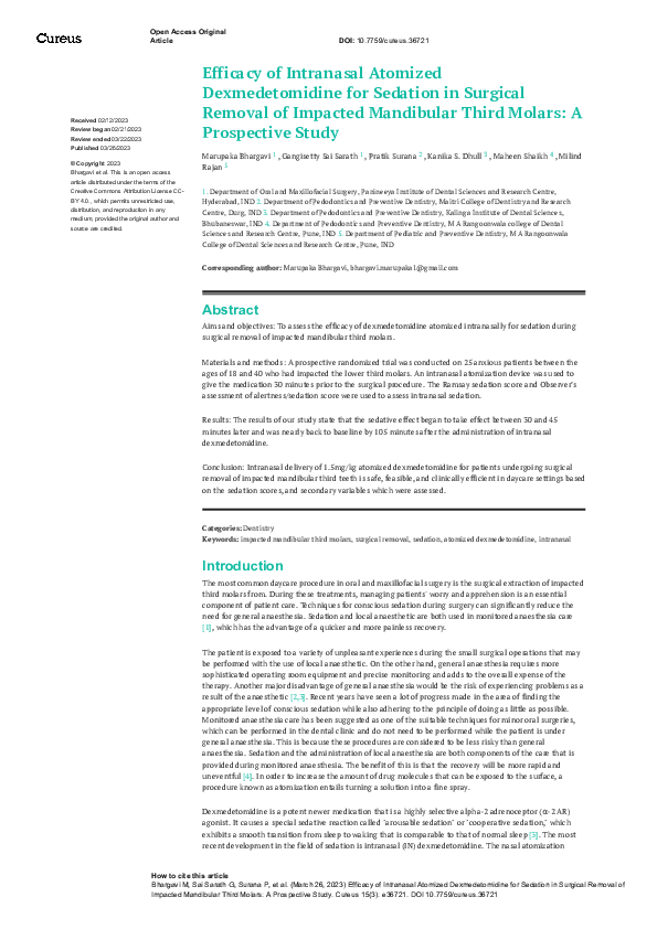 (PDF) Efficacy of Intranasal Atomized Dexmedetomidine for Sedation in ...