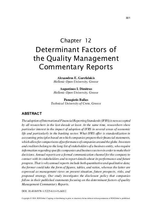 (PDF) Determinant Factors of the Quality Management Commentary Reports