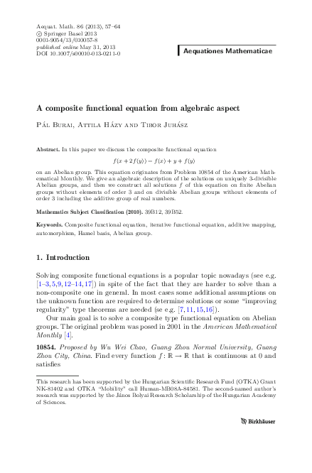 (PDF) A composite functional equation from algebraic aspect