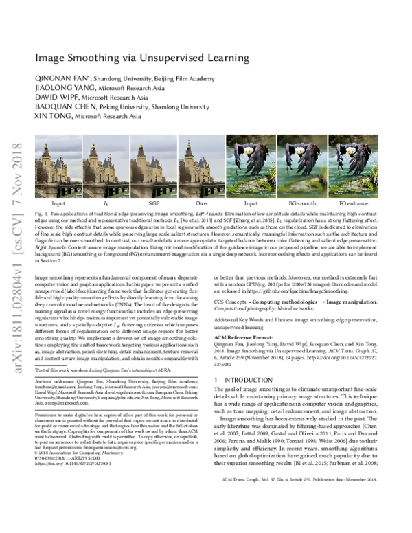 (PDF) Image smoothing via unsupervised learning